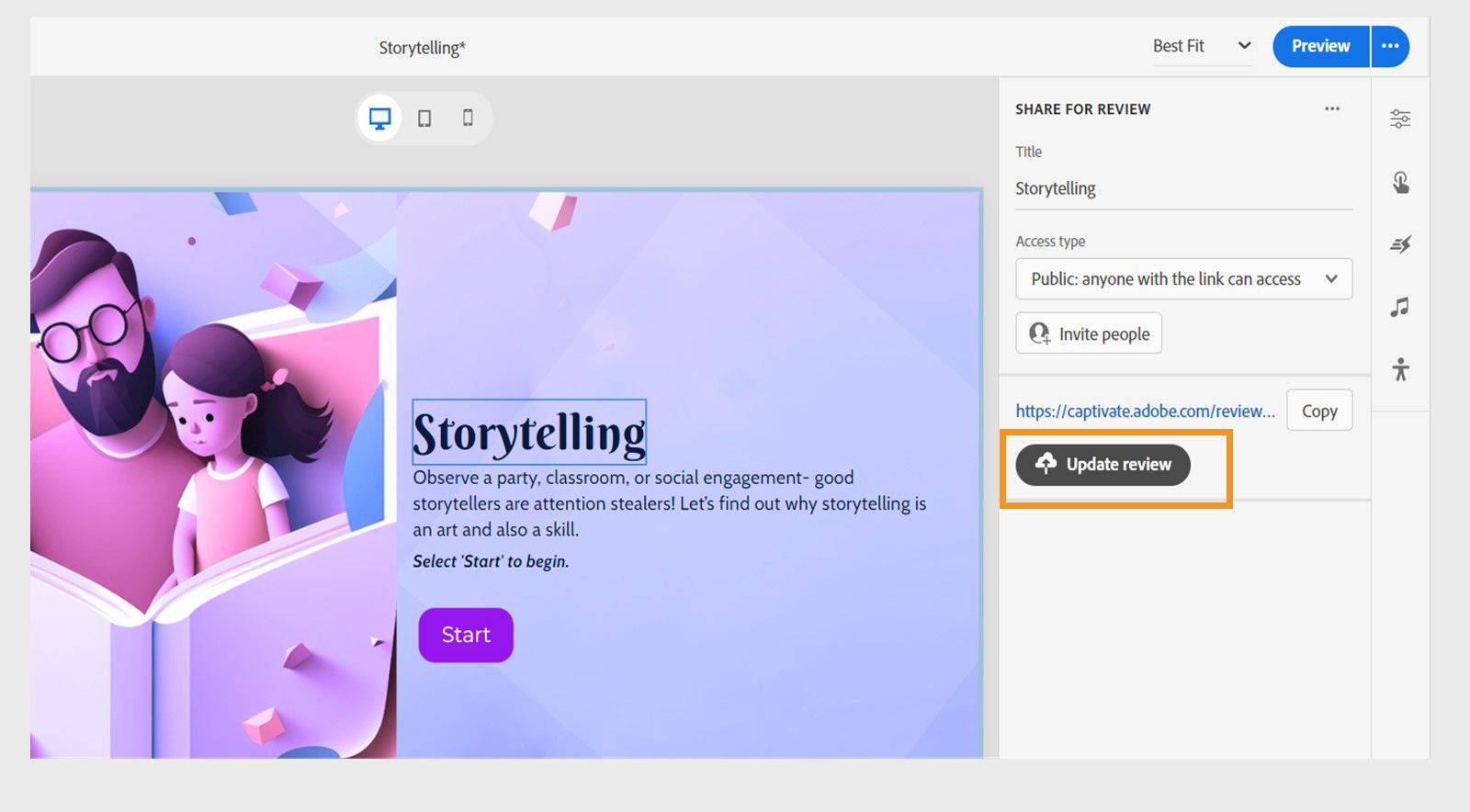 Share a Captivate project for review